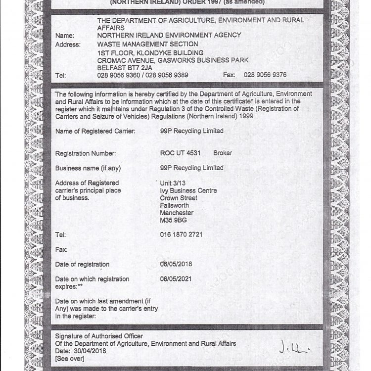 Accreditation – 99P Recycling